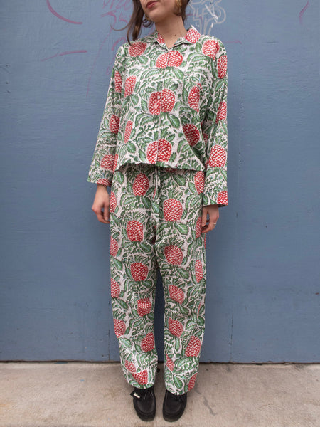 Pyjamas Blockprint - Green with Red Pineapple – craftsisters